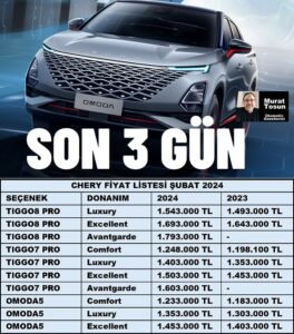 2024 Chery Kampanyası Fiyat Listesi. 2024 Chery 0 km. Chery 2024 0 km.