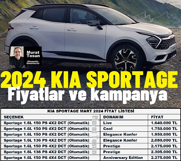 Kia Sportage Fiyat Listesi Mart 2024. 2024 Kia Sportage. Kia 2024 0 km.